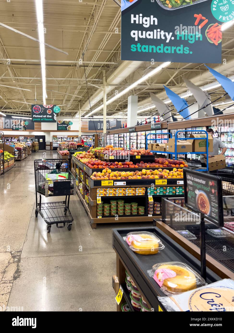 Grocery Store Produce Section with Snacks Display Stock Photo - Alamy