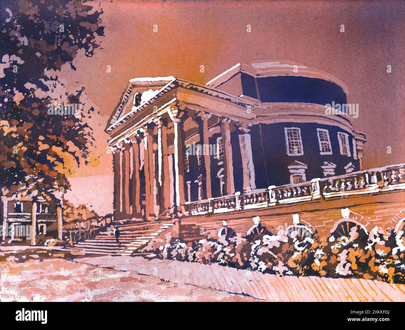 Watercolor painting University of Virginai UVA Rotunda college dorm ...