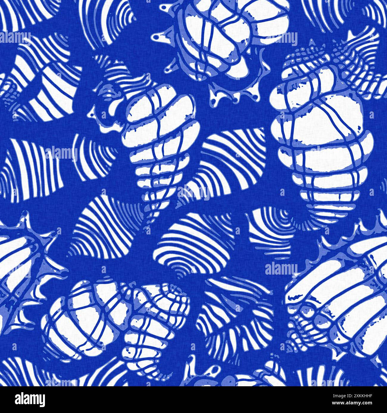 Azure blue white shell motif with linen seamless batik background ...