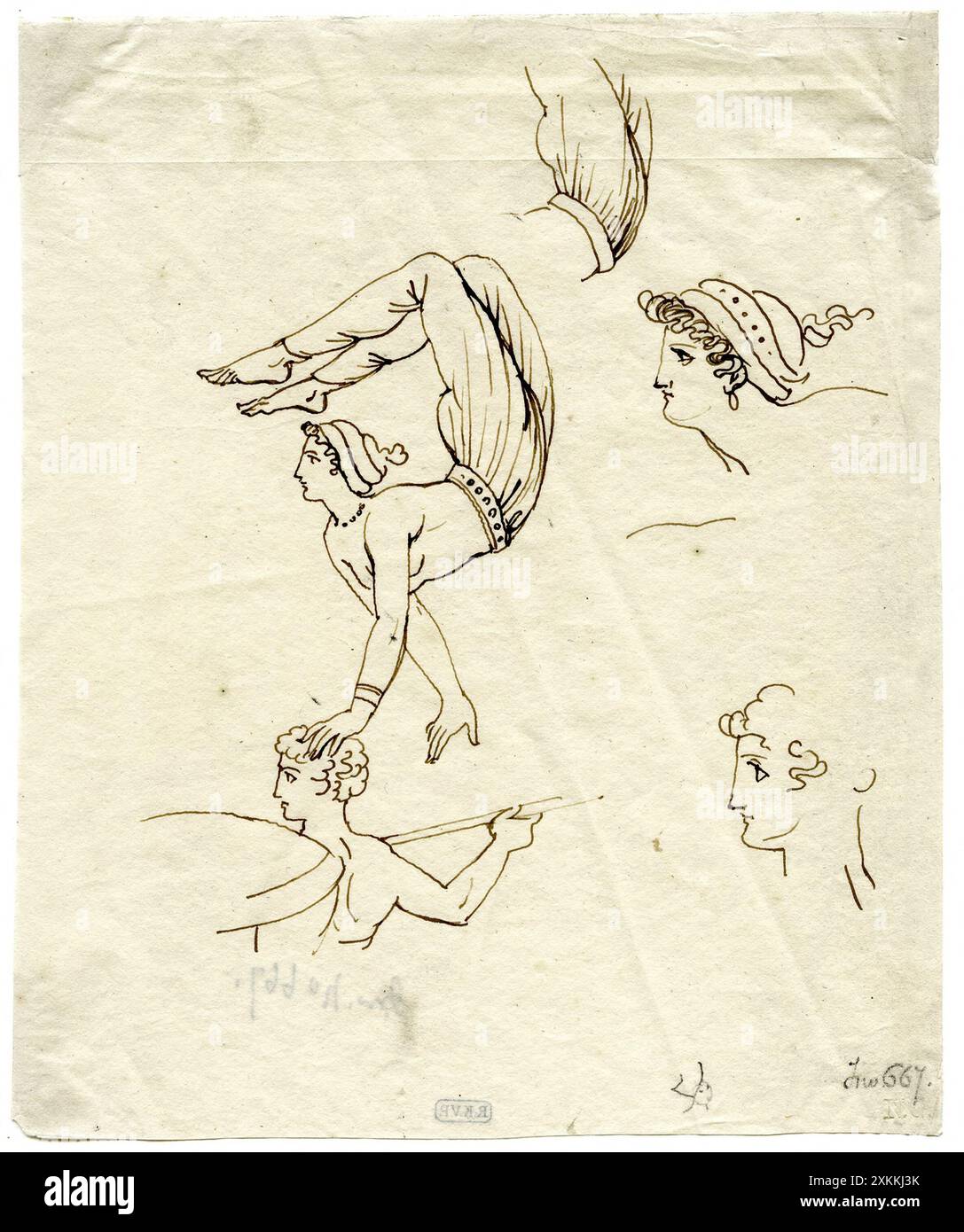 Greek female acrobate on the head of a warrior Stock Photo - Alamy