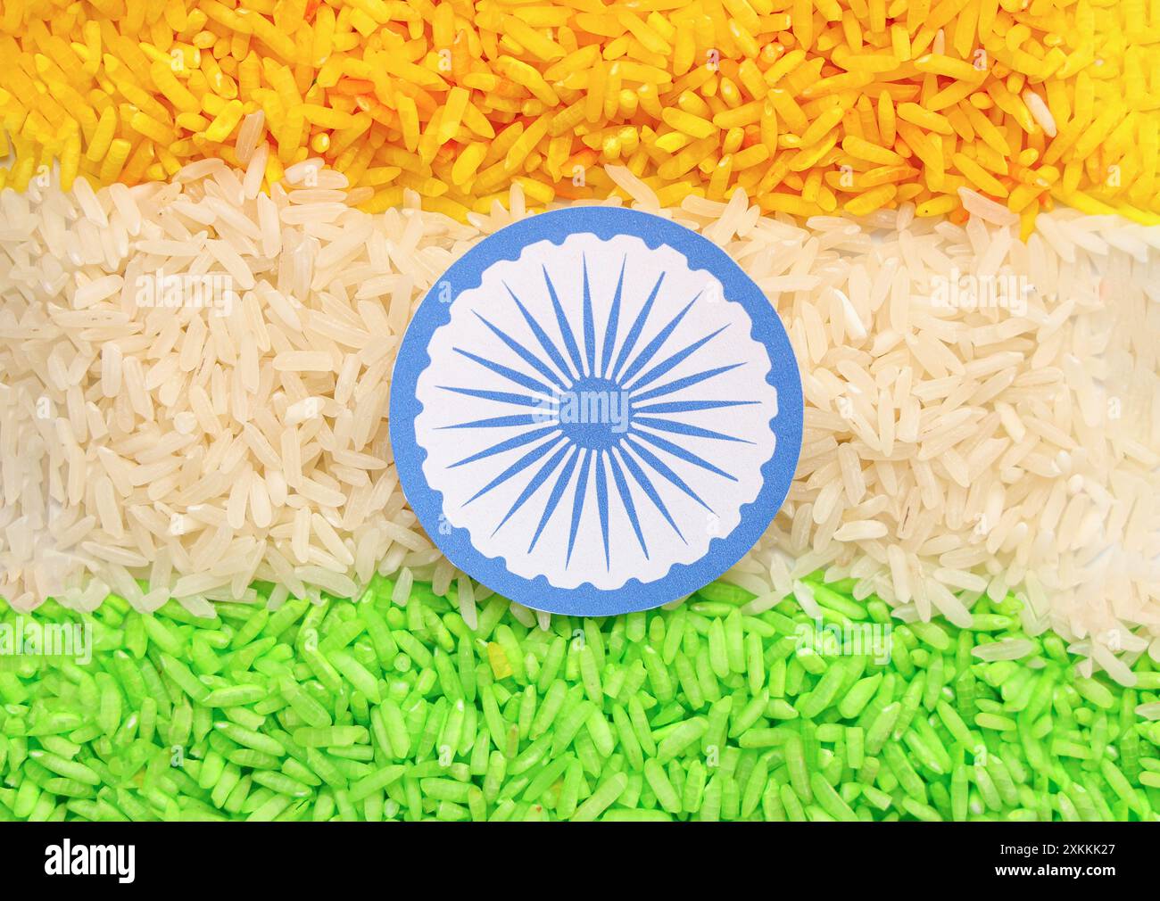 Colorful rice in colors of Indian flag on white background. Indian ...