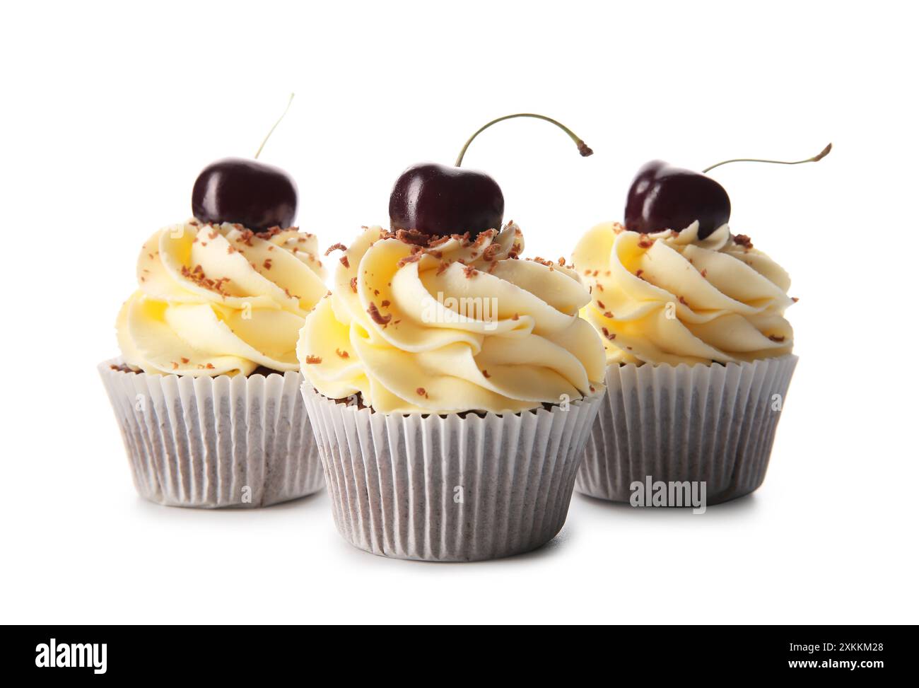 Sweet cherry cupcakes on white background Stock Photo - Alamy