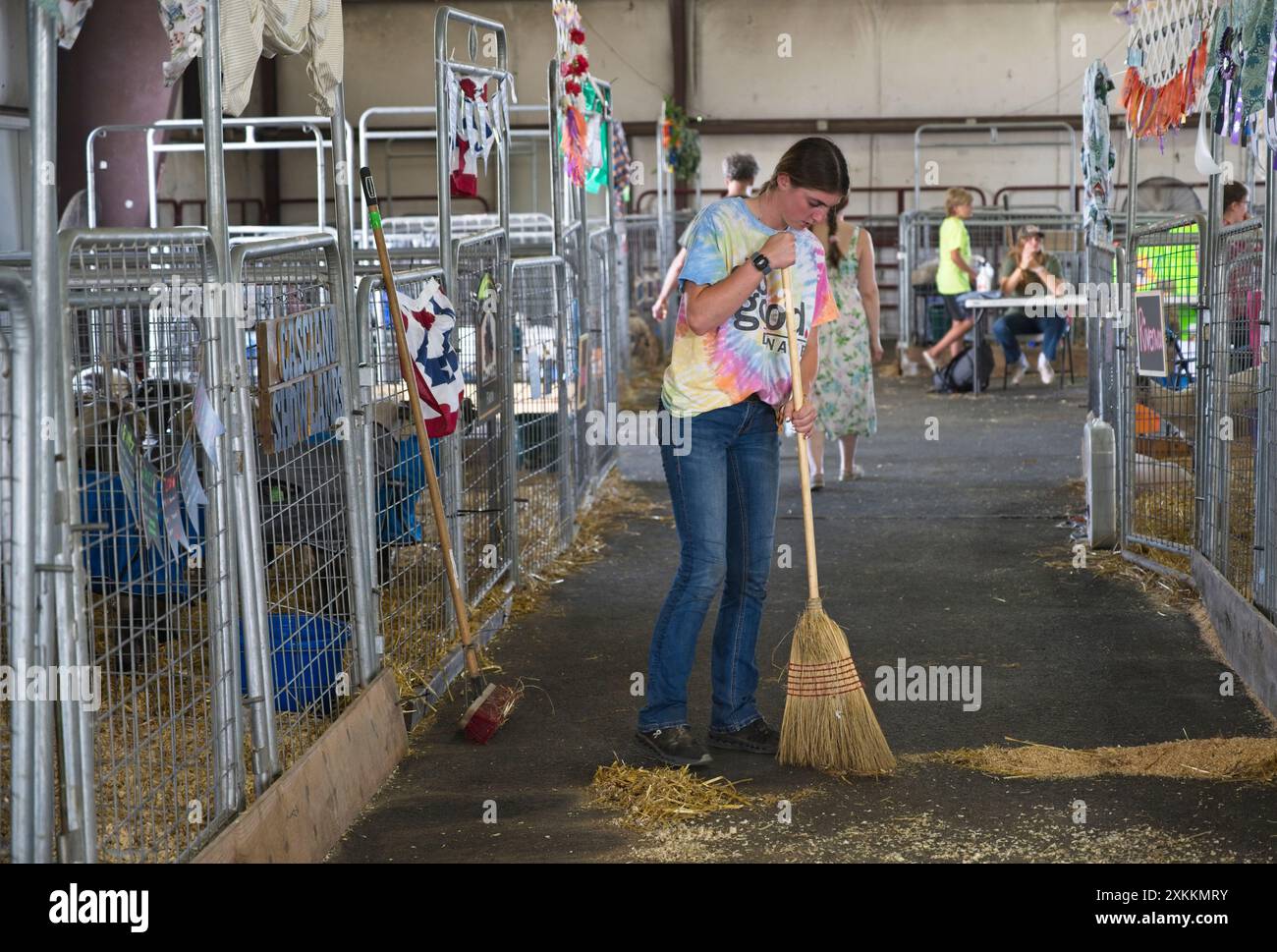 UNITED STATES: July 23, 2024: Cleaning in the poltury barn at the 2024 ...