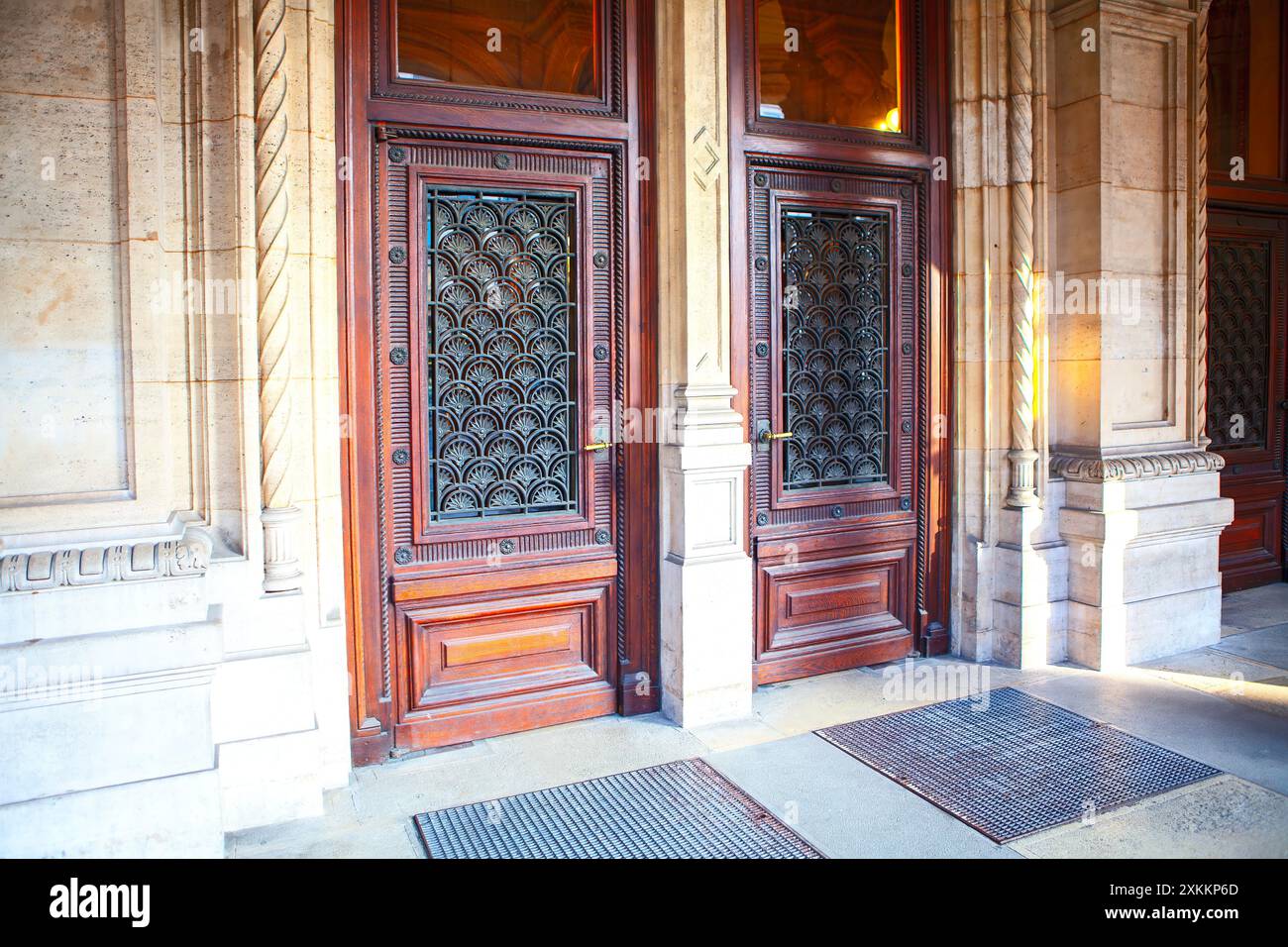 Architectural structure with two wooden doors. Entrance with wooden ...