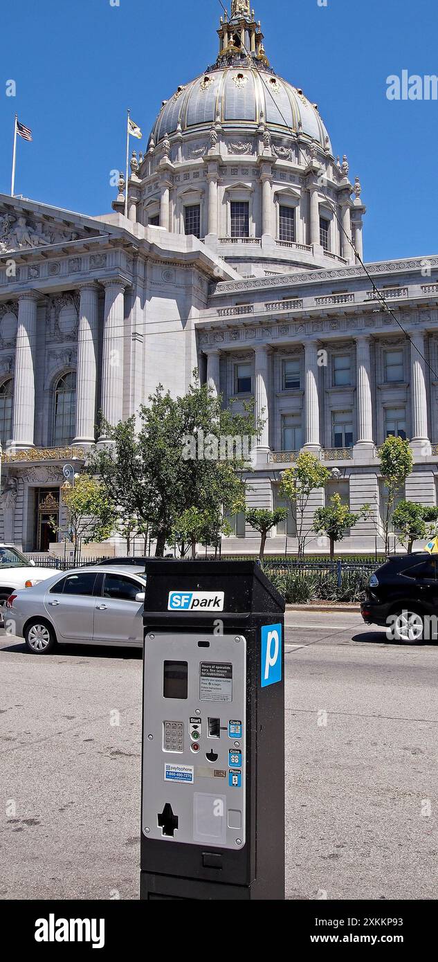 SFpark parking payment box at San Francisco city Hall, California Stock ...