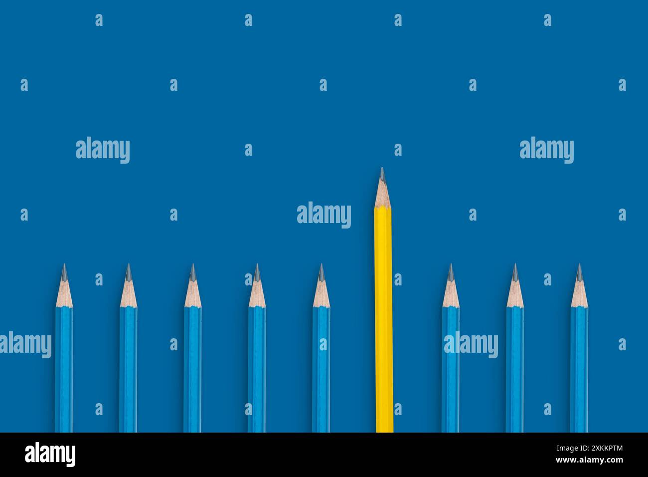 A row of pencils with one yellow pencil in the middle. The pencils are ...