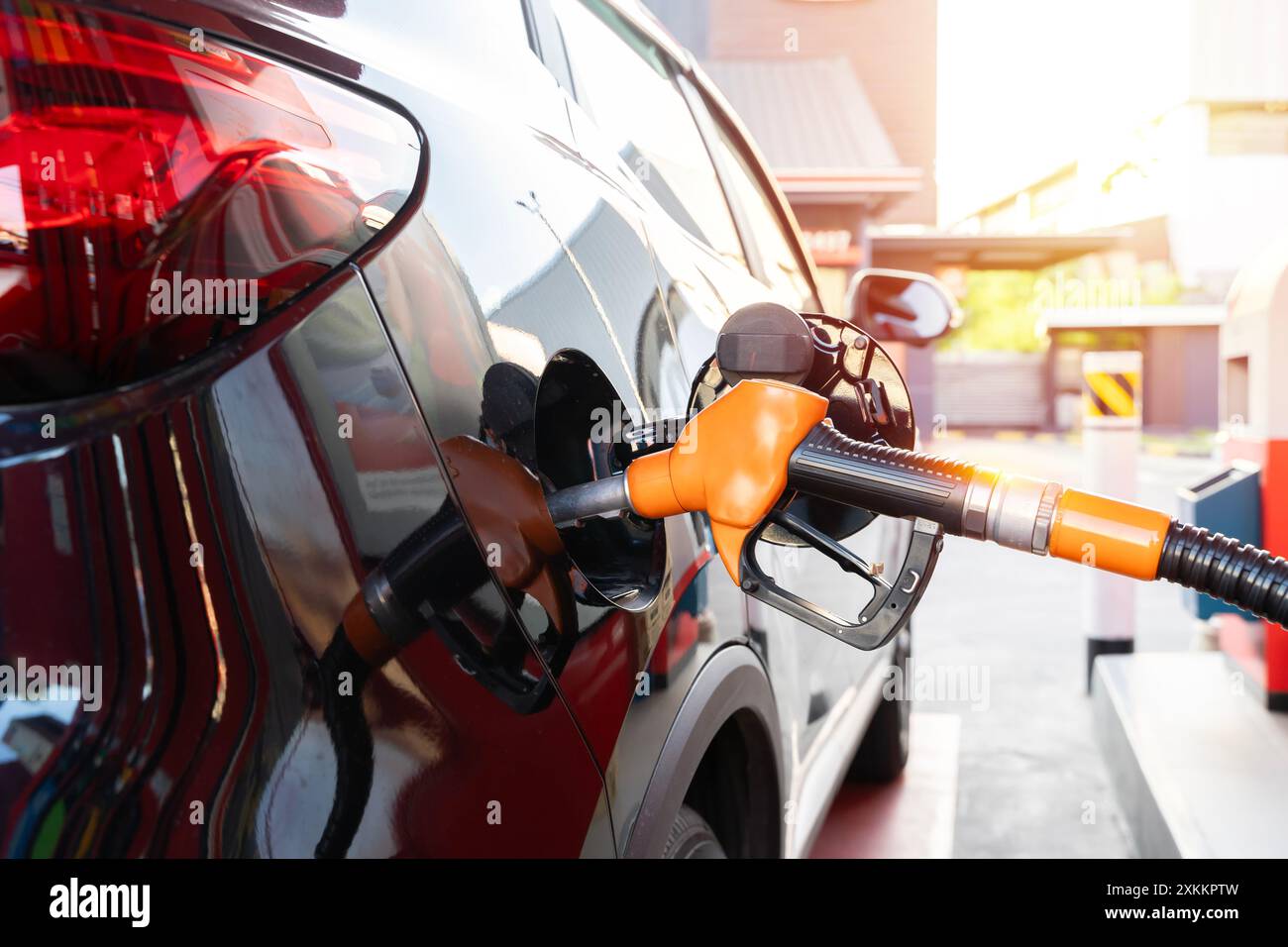Car fueling at gas station. Refuel fill up with petrol gasoline. Petrol ...