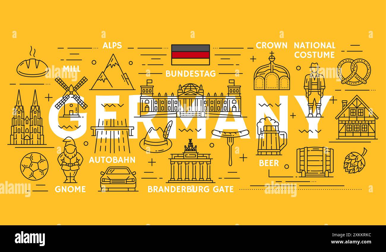 Germany travel, culture and landmark line icons, vector sightseeing ...
