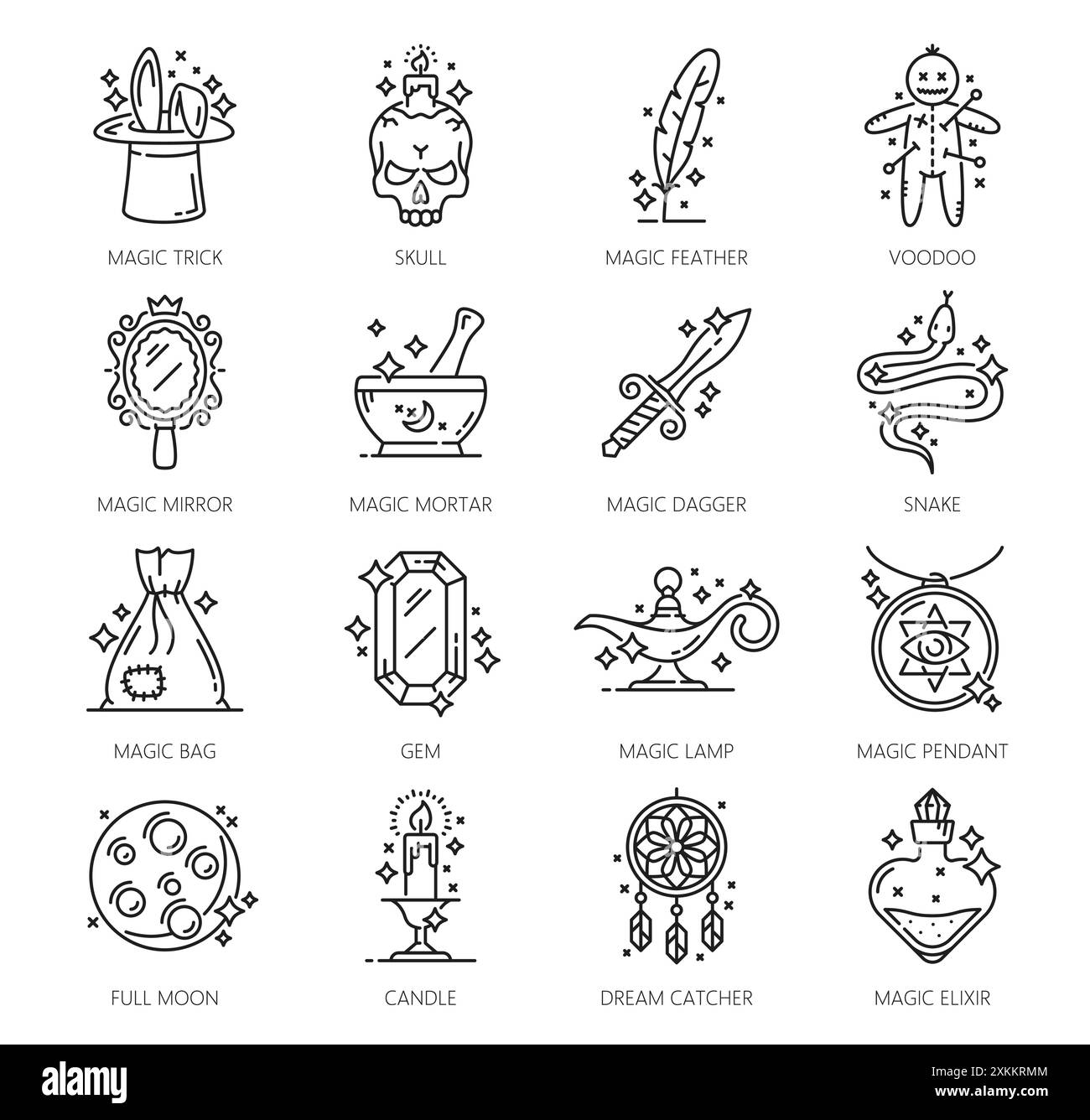 Witchcraft and magic icons. Mystery, esoteric, astrology symbols of ...