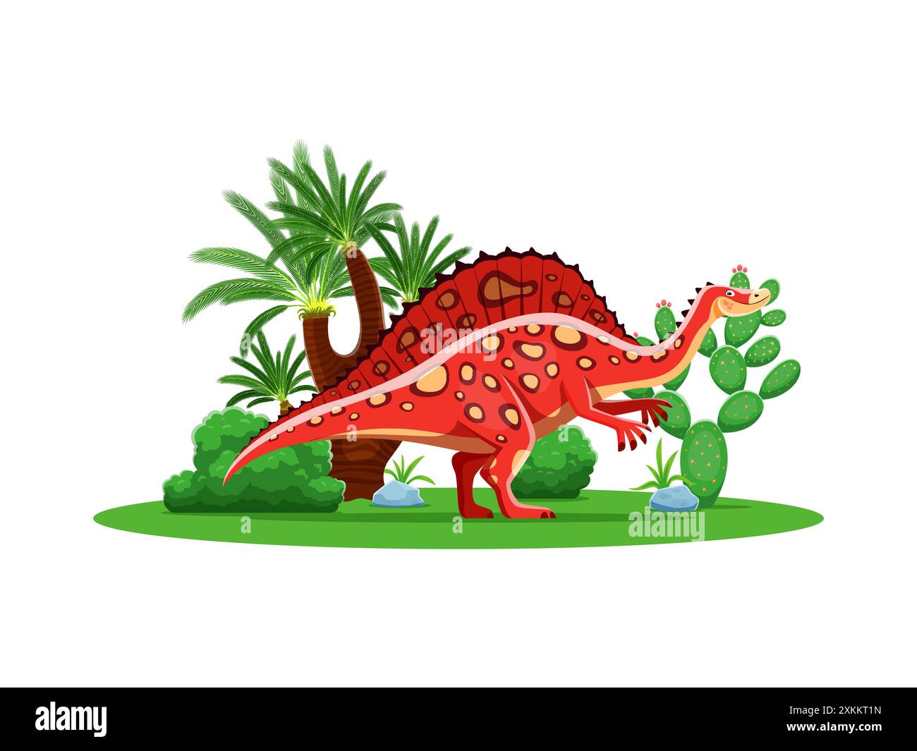 Cartoon dinosaur, prehistoric dino character, Ouranosaurus in jungle ...