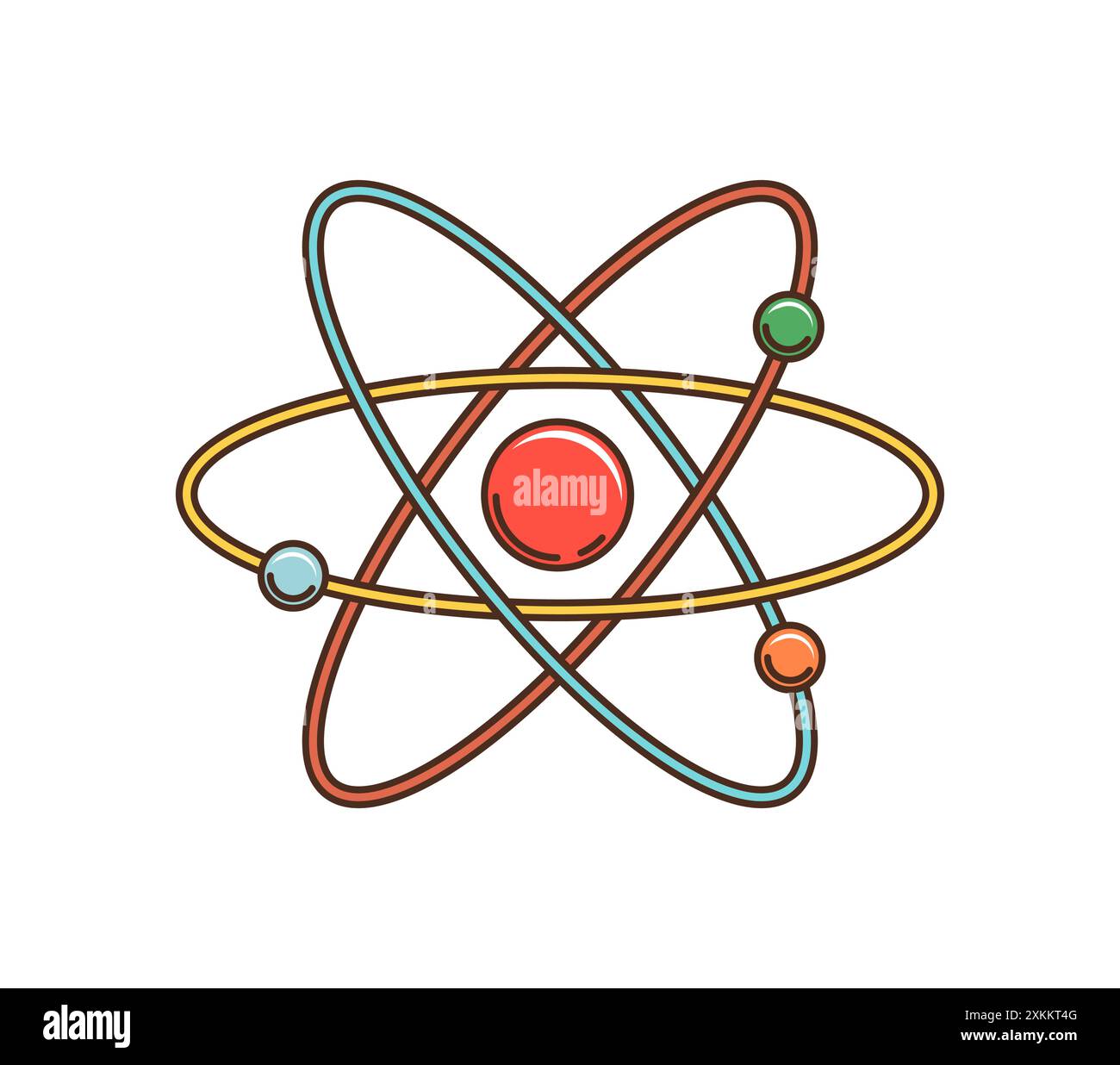 Groovy retro cartoon planetary atom model, vector 70s art sticker ...