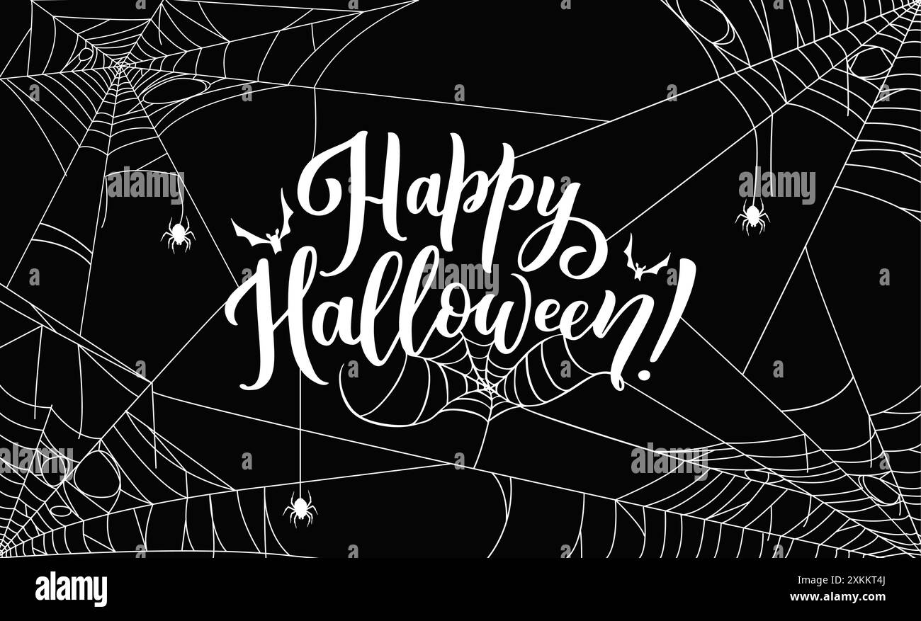 Halloween spiders and cobweb vector holiday banner with white ...