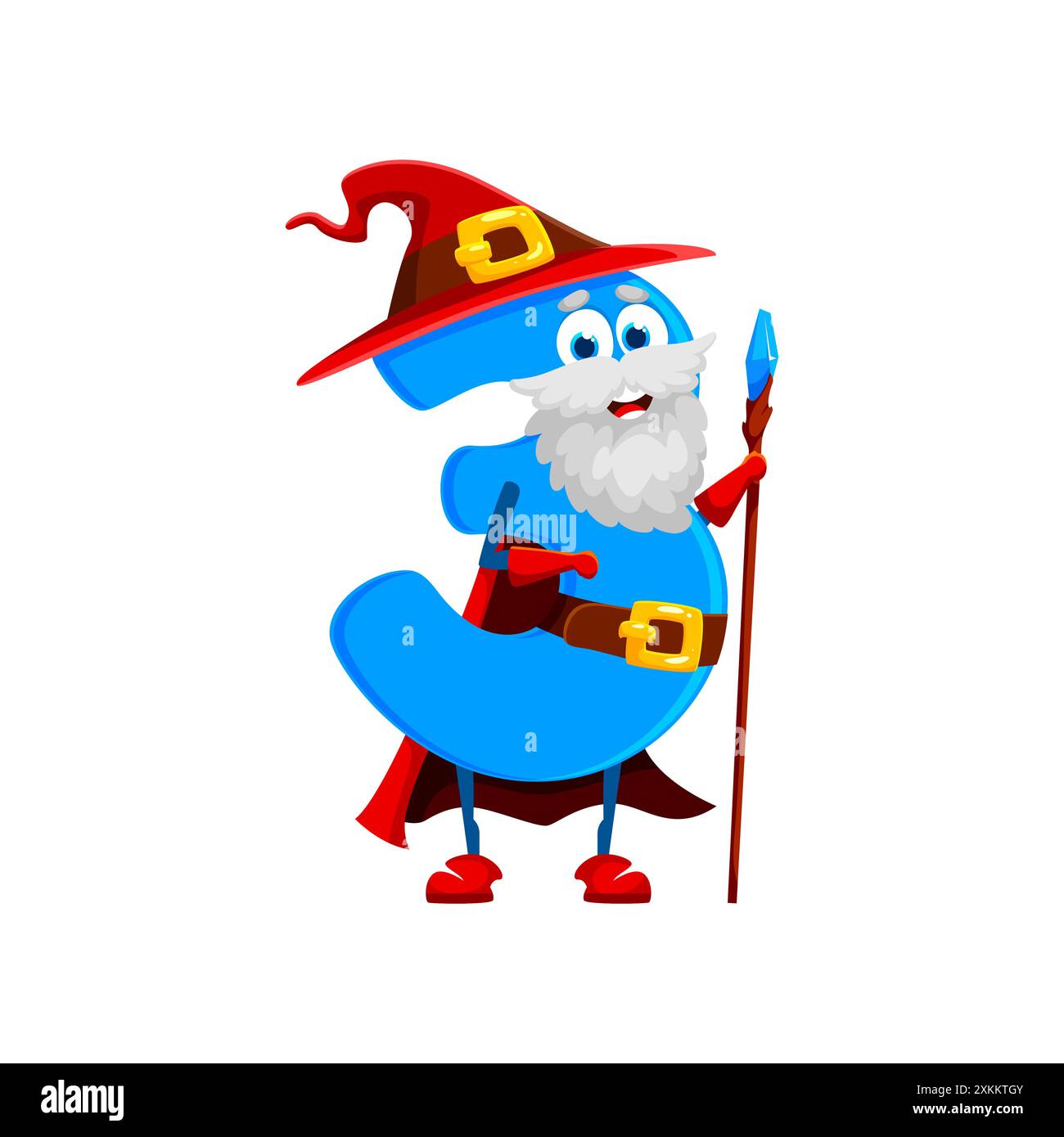Cartoon Halloween math number three wizard character. Kids education ...
