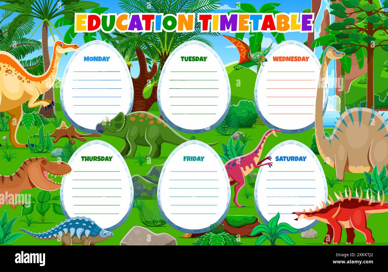 Education timetable schedule with prehistoric dinosaurs and dino ...
