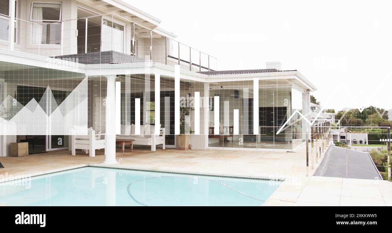 Image of financial data processing over house with swimming pool Stock ...