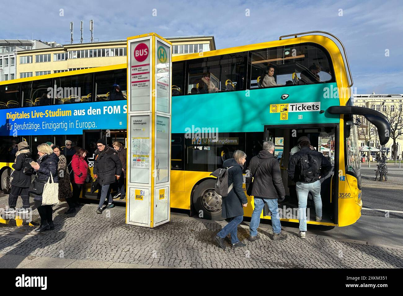 07.02.2024, Germany, , Berlin - M19 bus at Wittenbergplatz underground ...