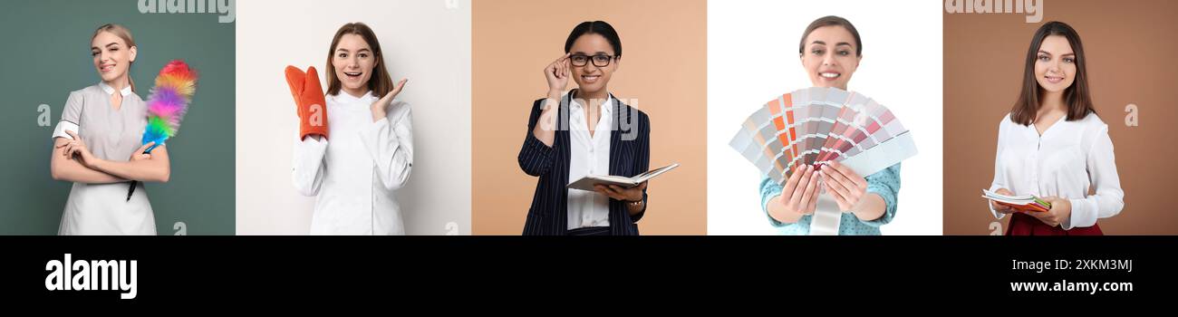 People of different professions. Collage with portraits on various ...