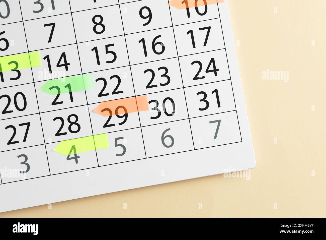 Timetable. Calendar page with colorful sticky notes on beige background ...