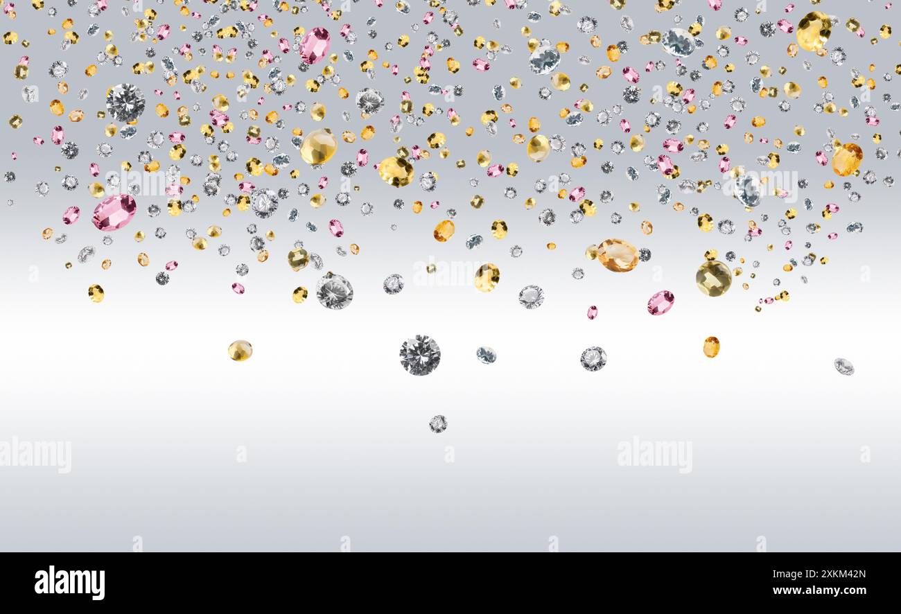 Many shiny gemstones falling on grey gradient background Stock Photo ...