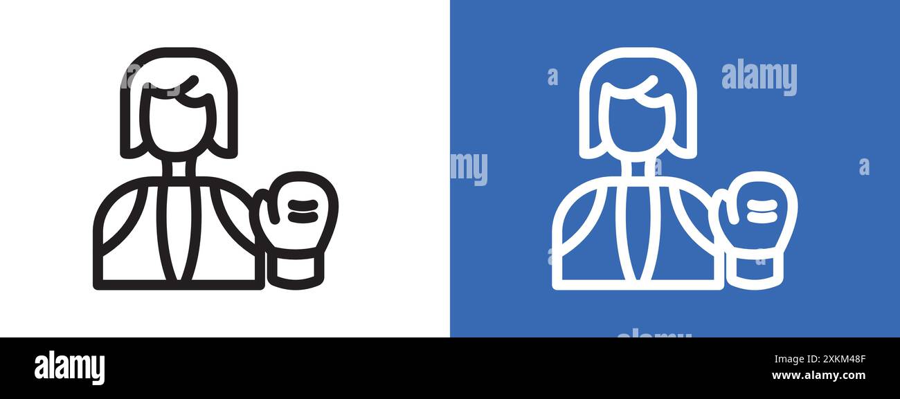 Boxer Woman Icon logo sign vector outline in black and white color ...