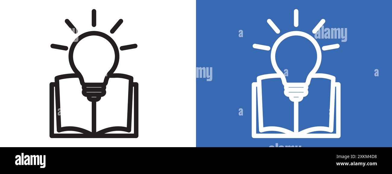 book with bulb icon logo sign vector outline in black and white color ...