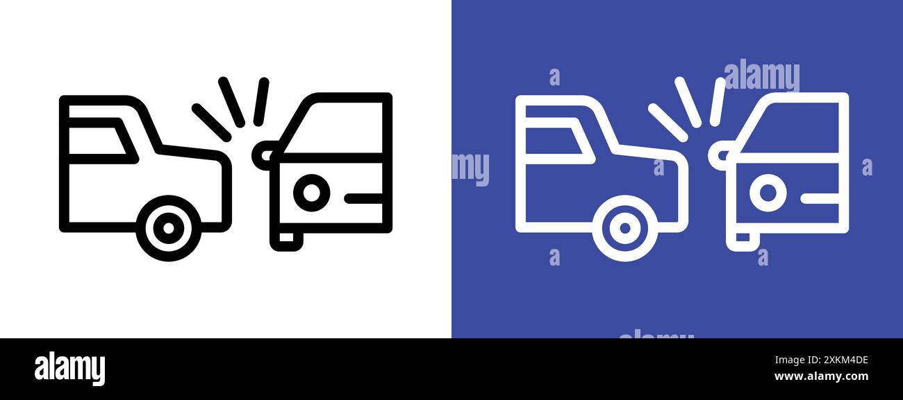 car side crash icon logo sign vector outline in black and white color ...