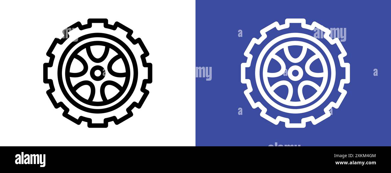 car wheel icon logo sign vector outline in black and white color Stock ...