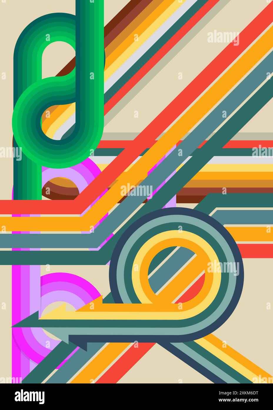 Retro 70s busy lines Background. Groovy abstract 1970s art template ...