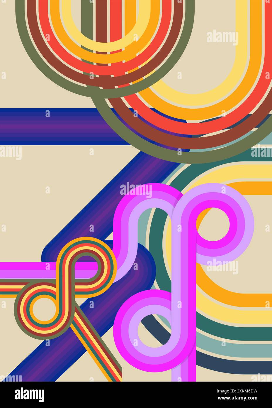 Retro 70s busy lines Background. Groovy abstract 1970s art template ...