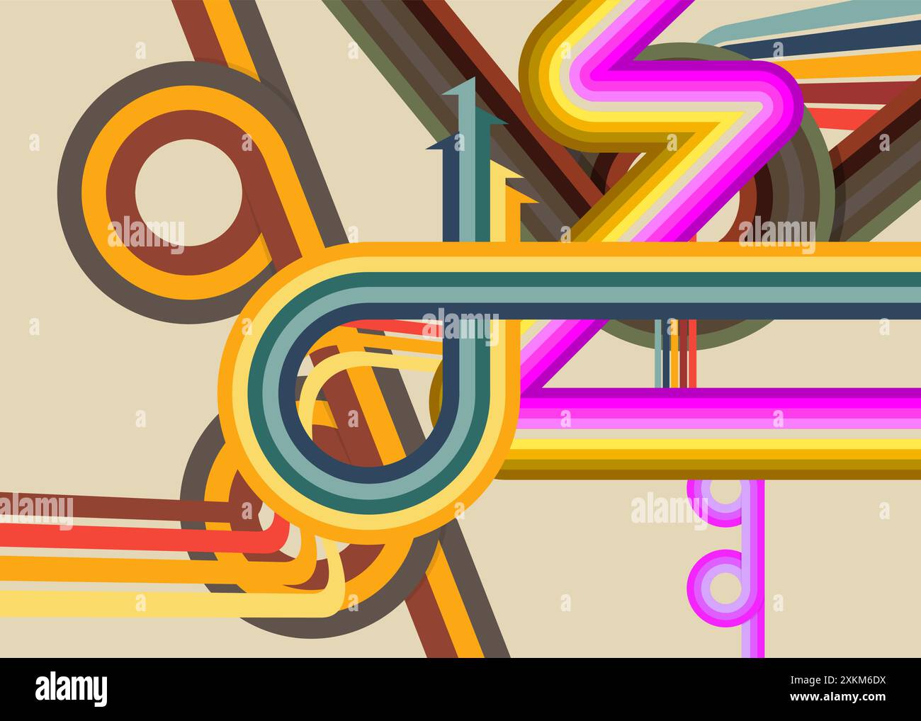 Retro 70s busy lines Background. Groovy abstract 1970s art template ...