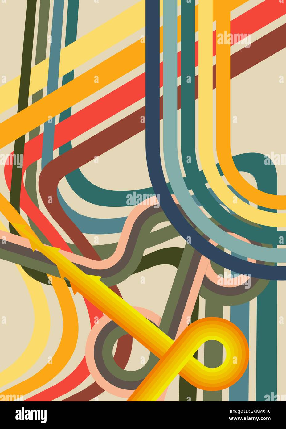 Retro 70s busy lines Background. Groovy abstract 1970s art template ...