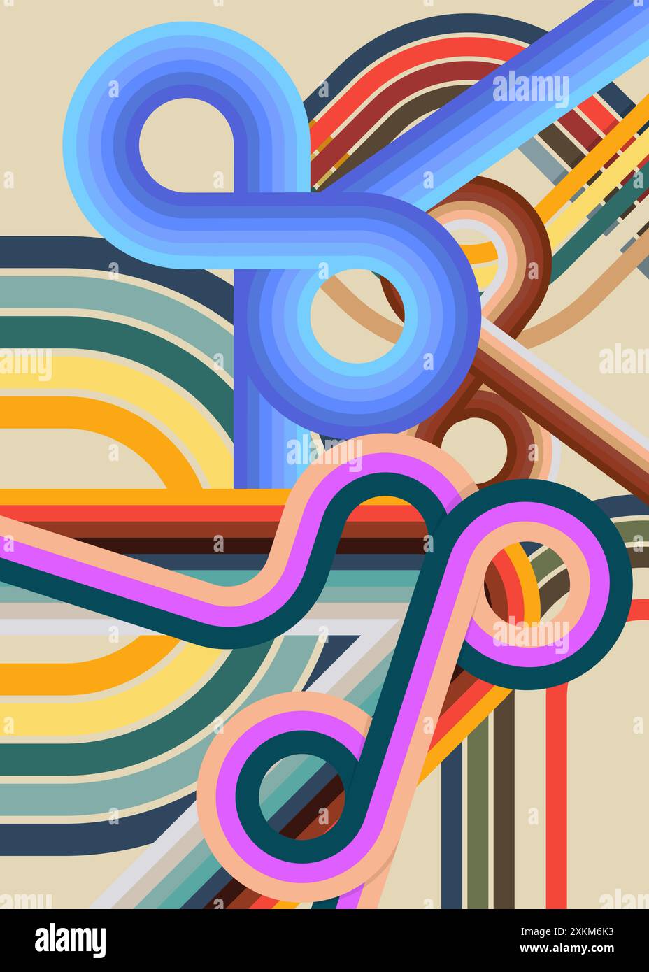 Retro 70s busy lines Background. Groovy abstract 1970s art template ...