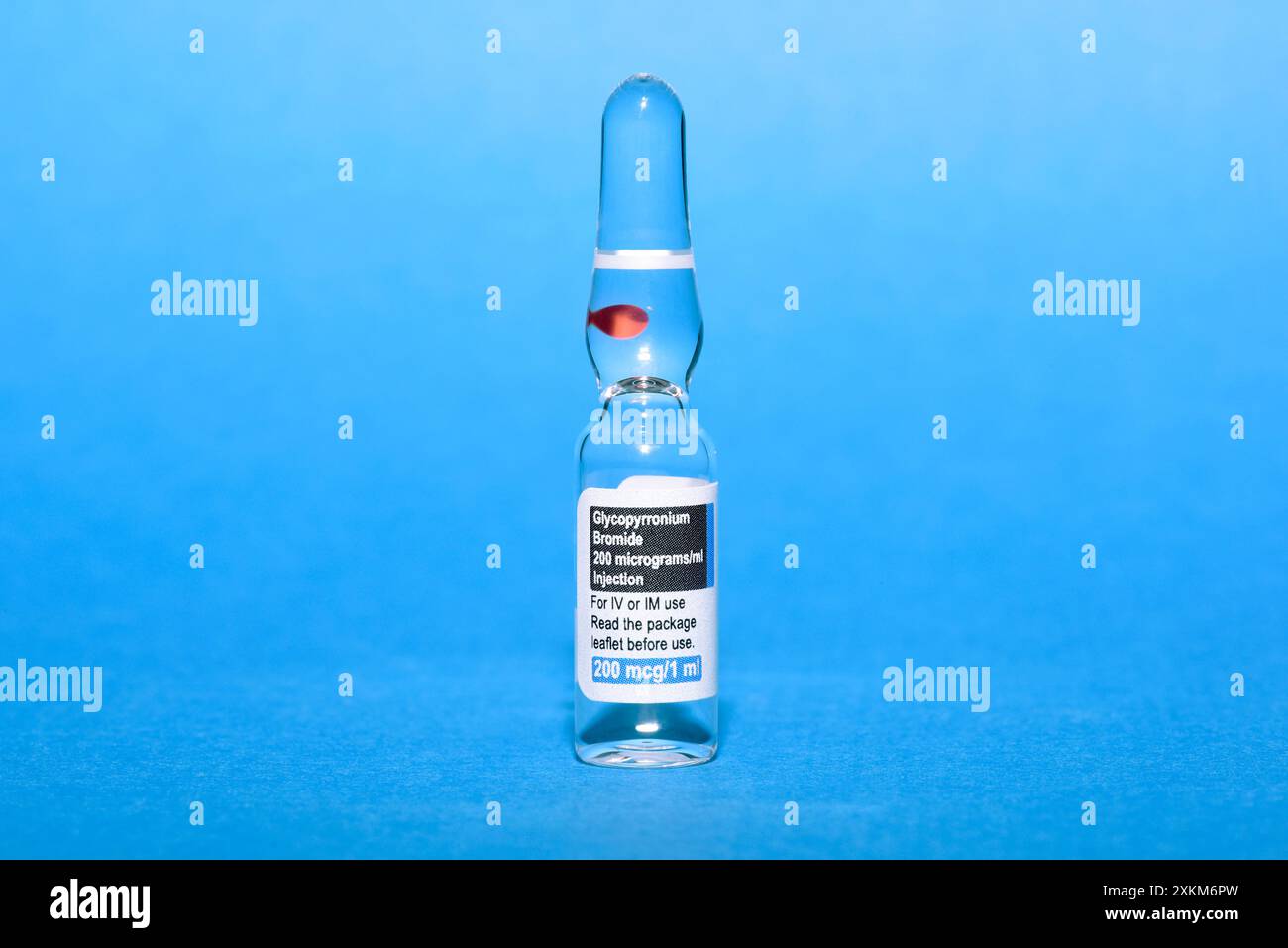 Ampoule of glycopyrronium bromide. This drug is a medication of the ...