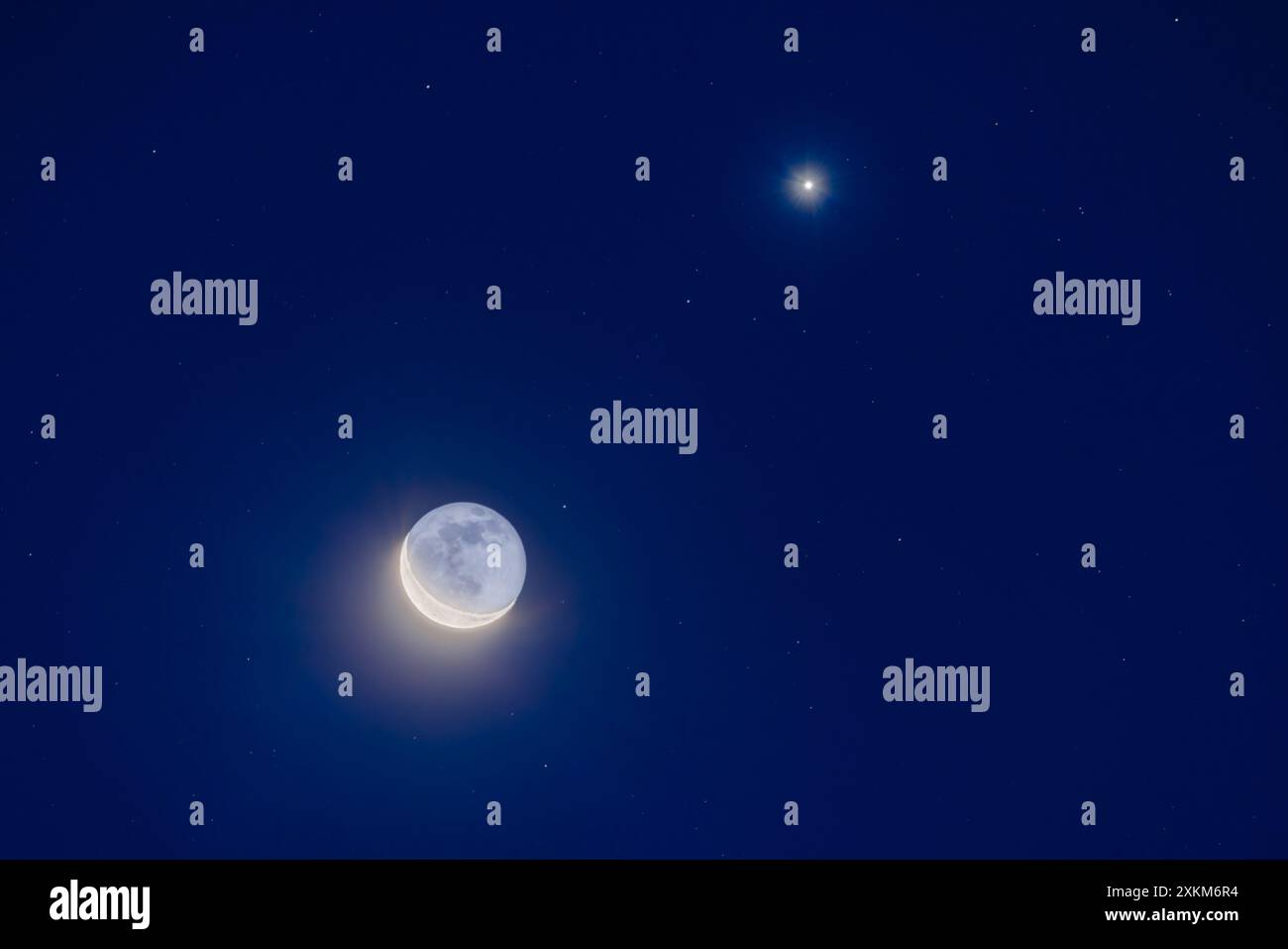 Waning crescent Moon, with its dark side lit by Earthshine, in a close ...