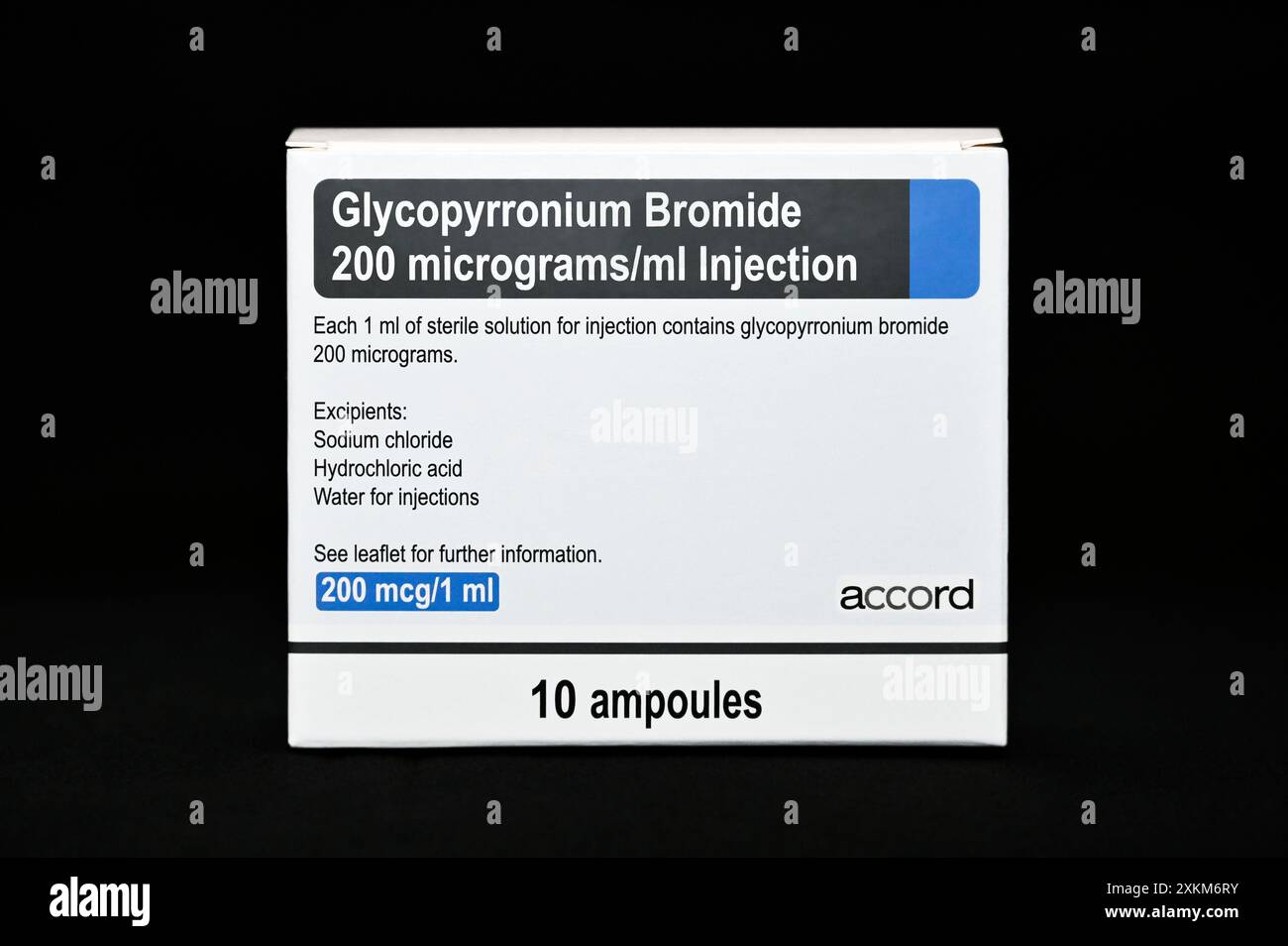 Glycopyrronium bromide injection packaging. This drug is a medication ...