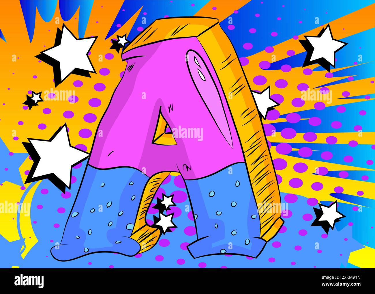 Cartoon Letter A, comic book Alphabet. Retro vector comics pop art ...