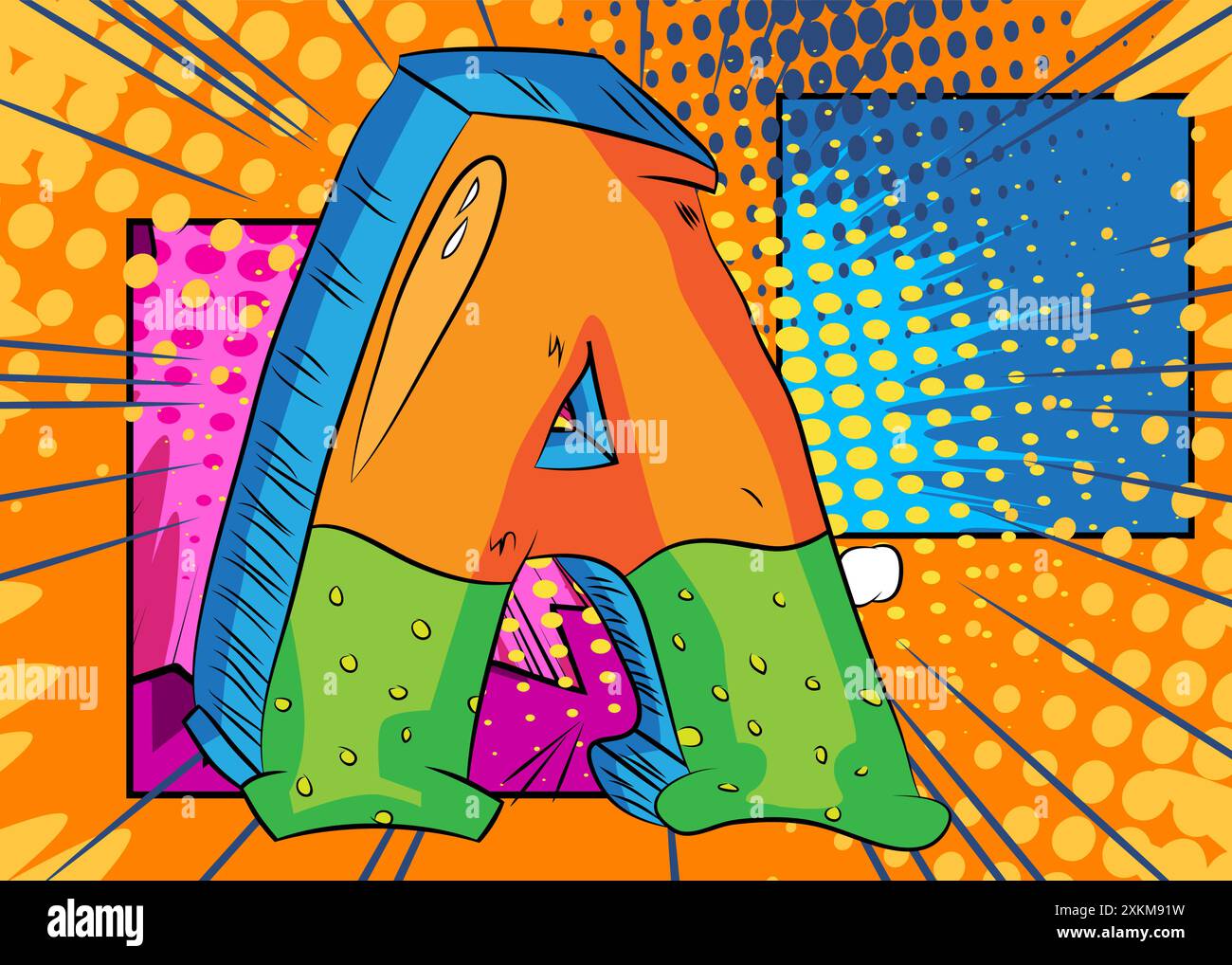 Cartoon Letter A, comic book Alphabet. Retro vector comics pop art ...