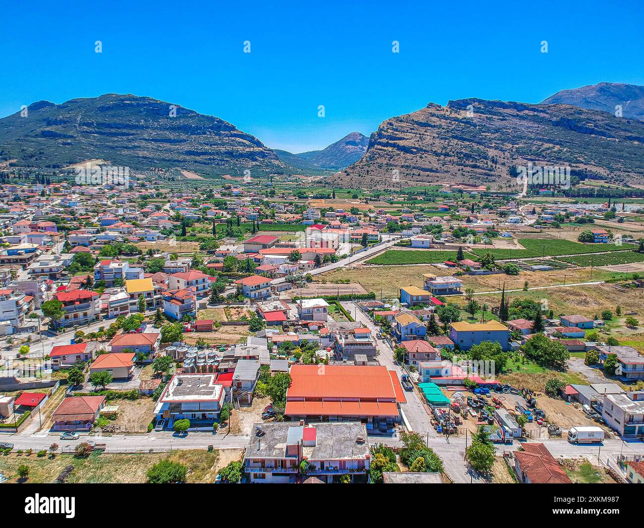 Aerial view over the modern city of Nemea. Famous for the ancient site ...