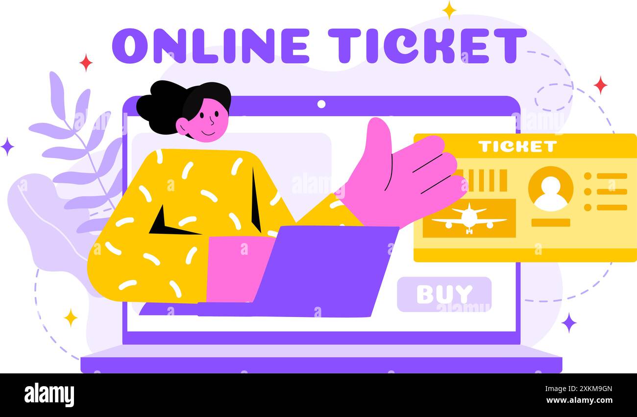 Online Travel Ticket Vector Illustration Through a Transportation and ...