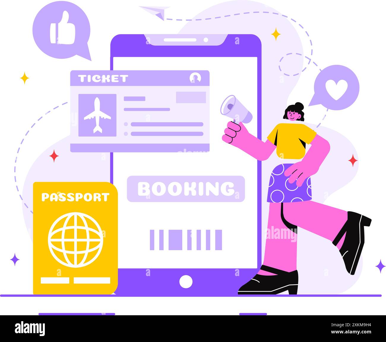 Online Travel Ticket Vector Illustration Through a Transportation and ...