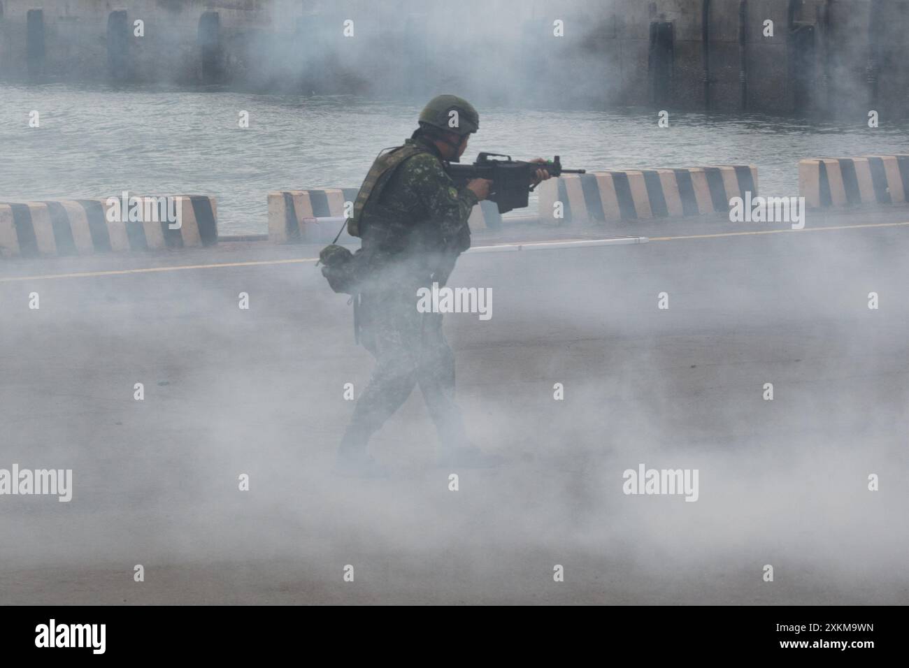 Soldiers take part in simulation training during the annual civil ...