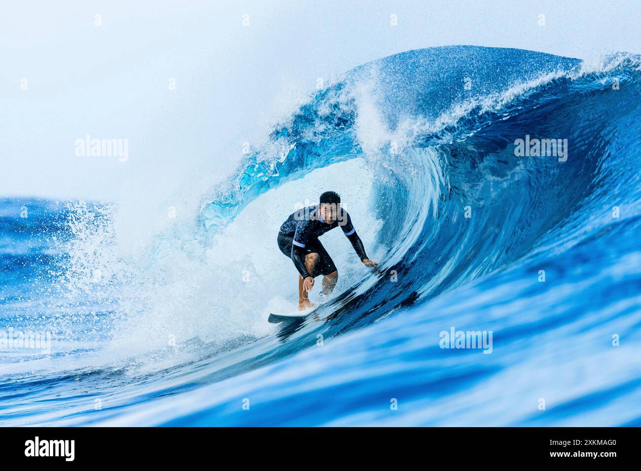 Reo Inaba, of Japan, surfs on a training day ahead of the 2024 Summer ...