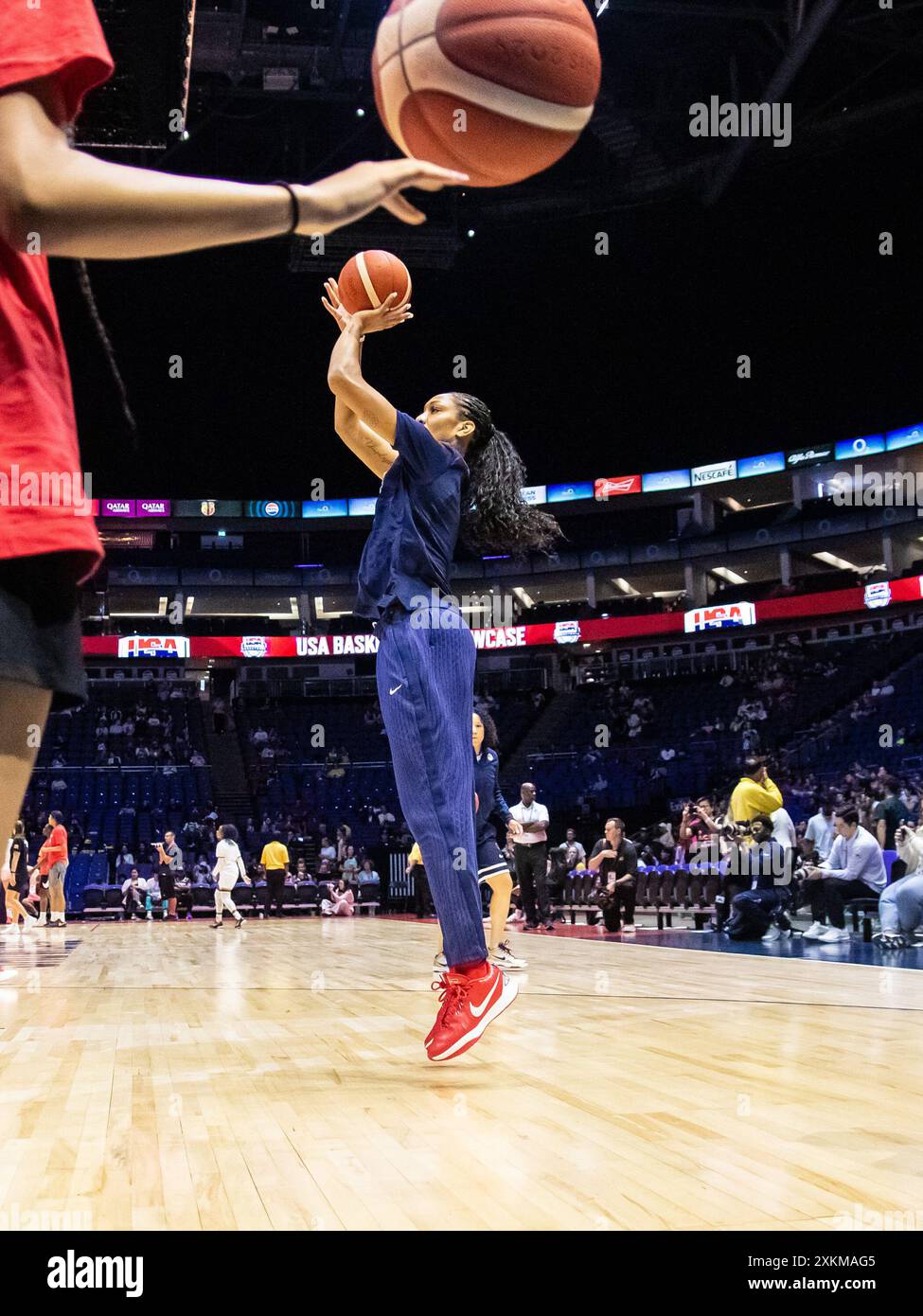 O2 Arena, UK. 23rd July, 2024. A'ja Wilson #9 for Team USA during the ...
