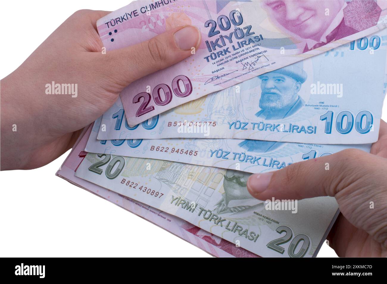 Turkish Lira banknotes isolated on white background Stock Photo - Alamy
