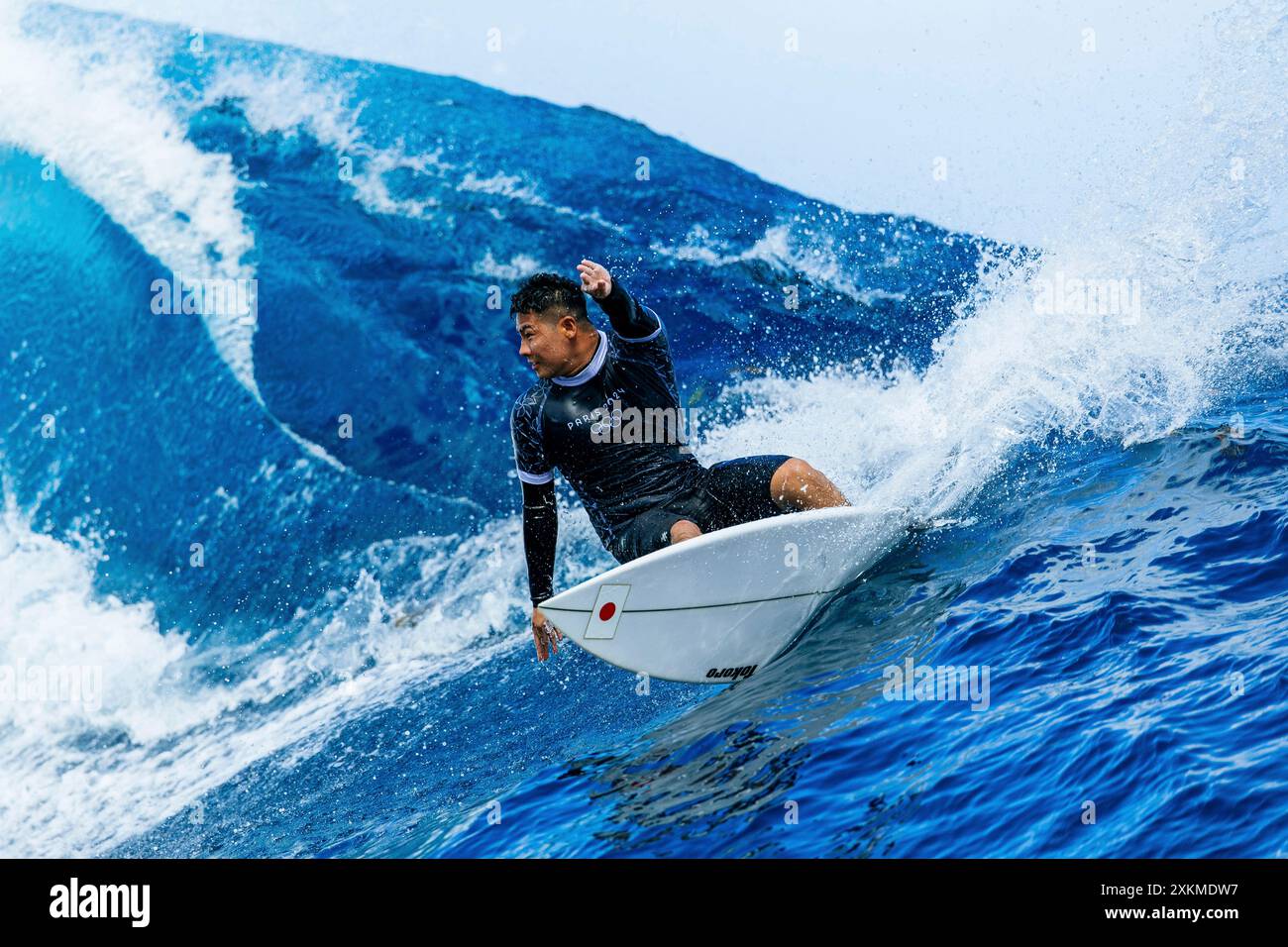 Reo Inaba, of Japan, surfs on a training day ahead of the 2024 Summer ...