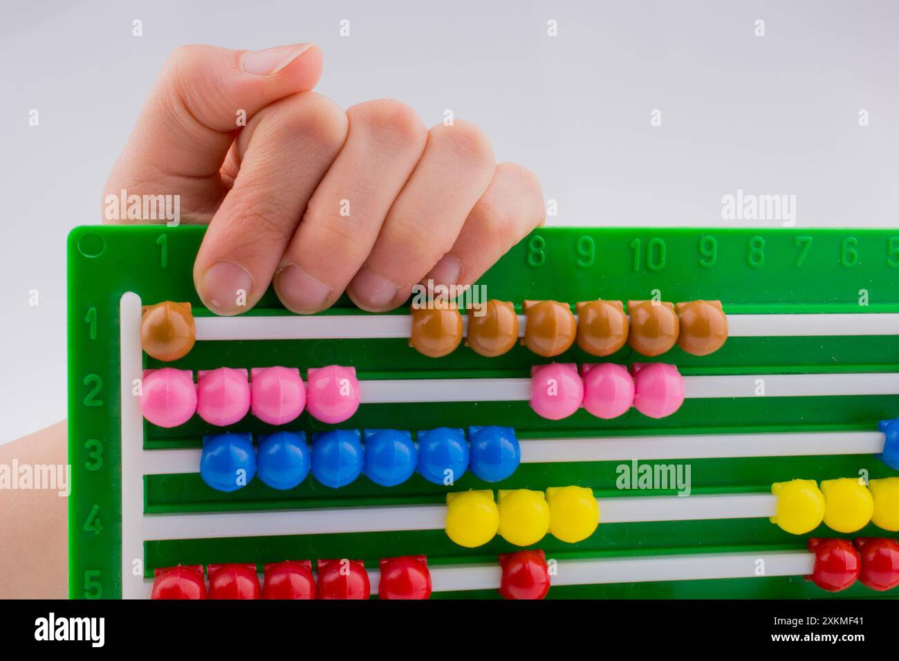 Hand using a color abacus Stock Photo - Alamy