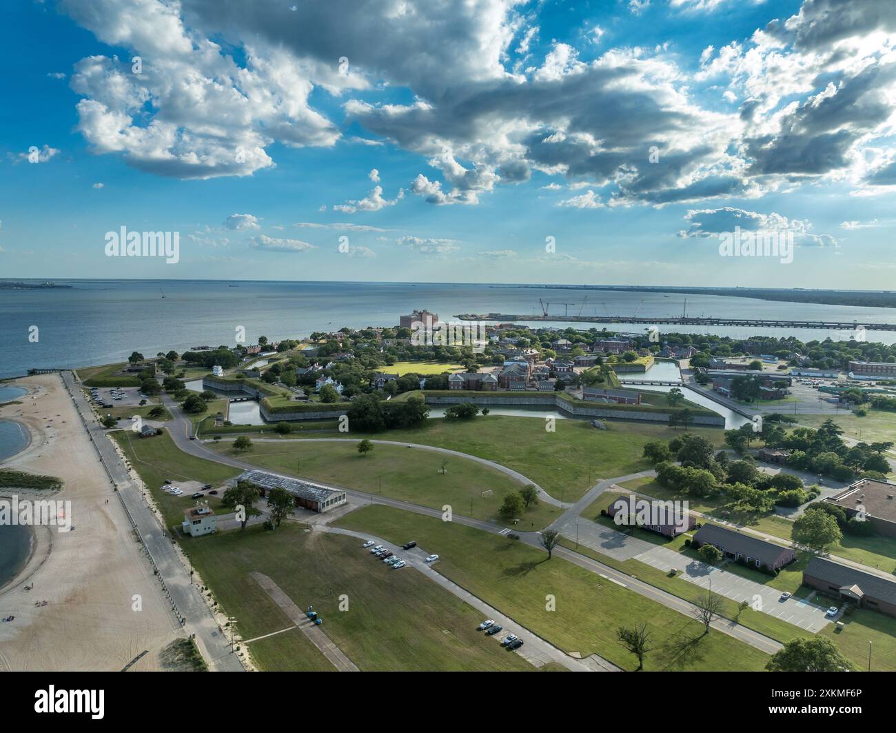 Aerial view of Fort Monroe former military installation in Hampton ...