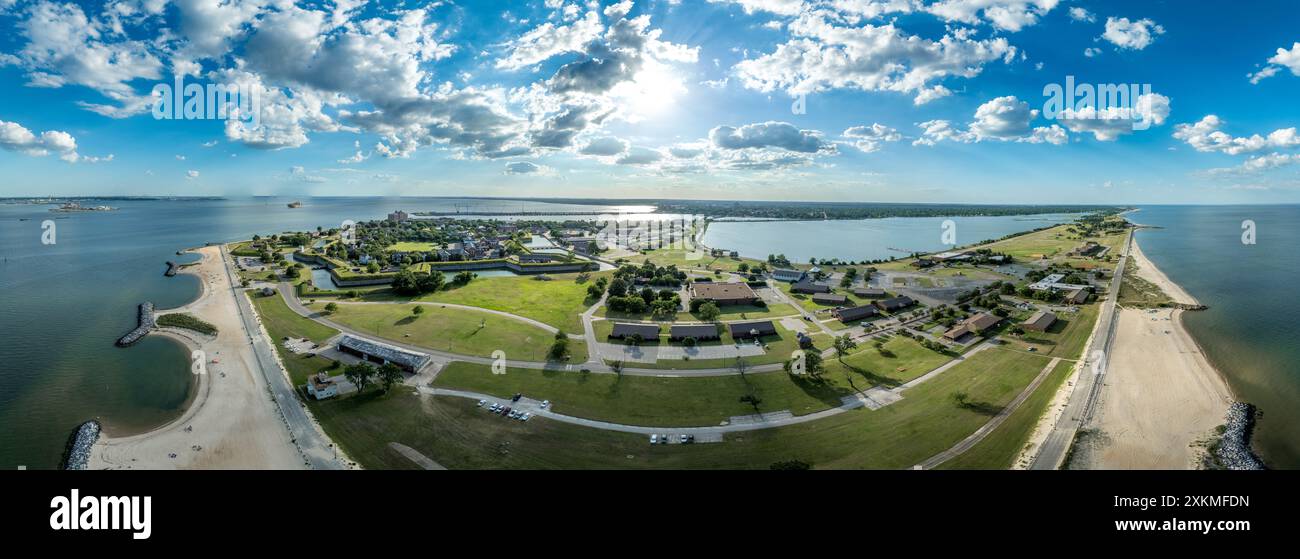 Aerial view of Fort Monroe former military installation in Hampton ...