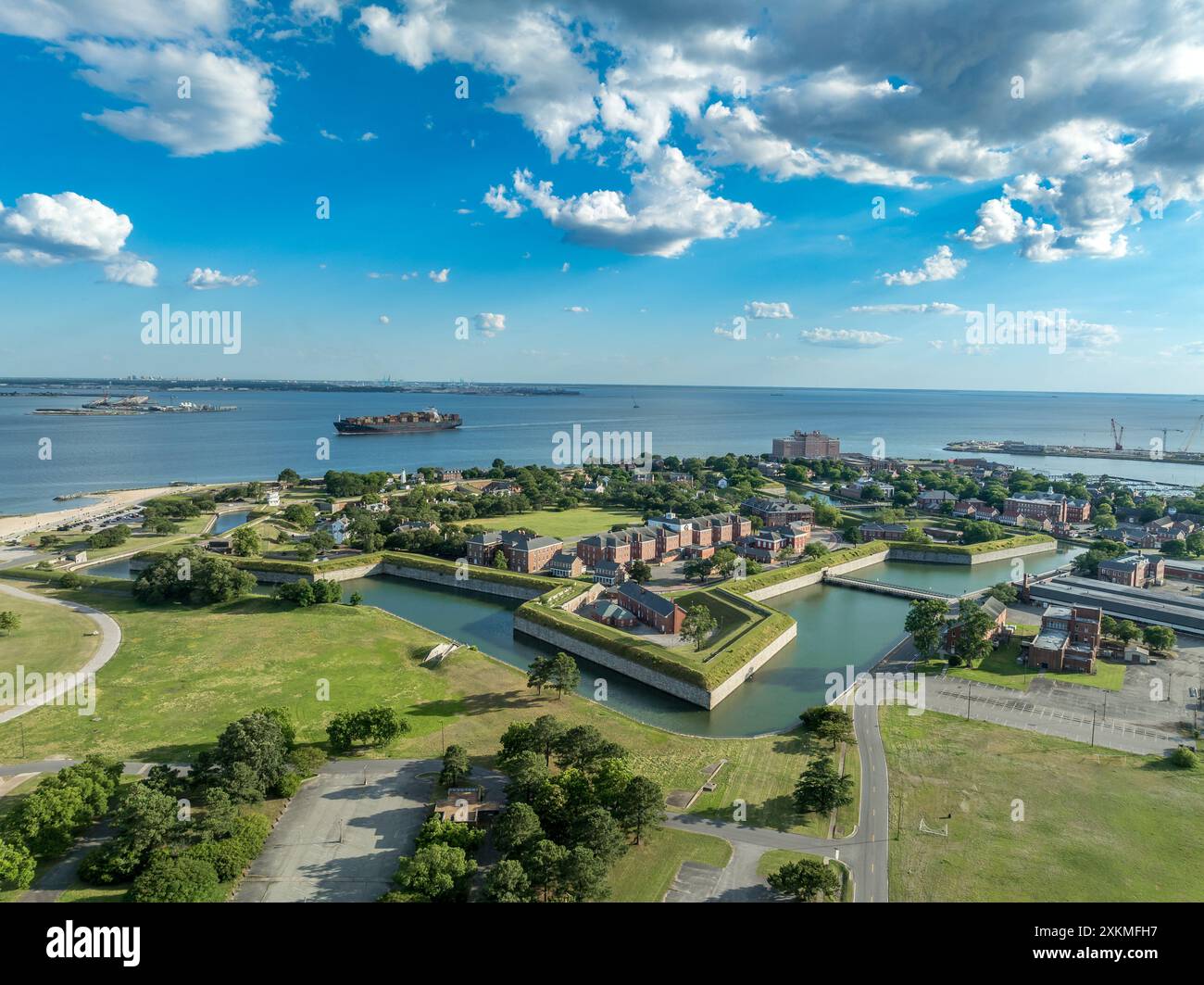 Aerial view of Fort Monroe former military installation in Hampton ...
