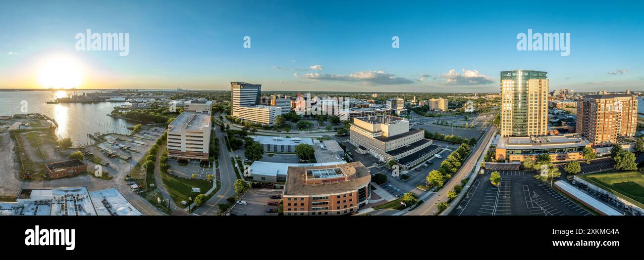 Aerial view of historic downtown district of Norfolk Virginia before ...